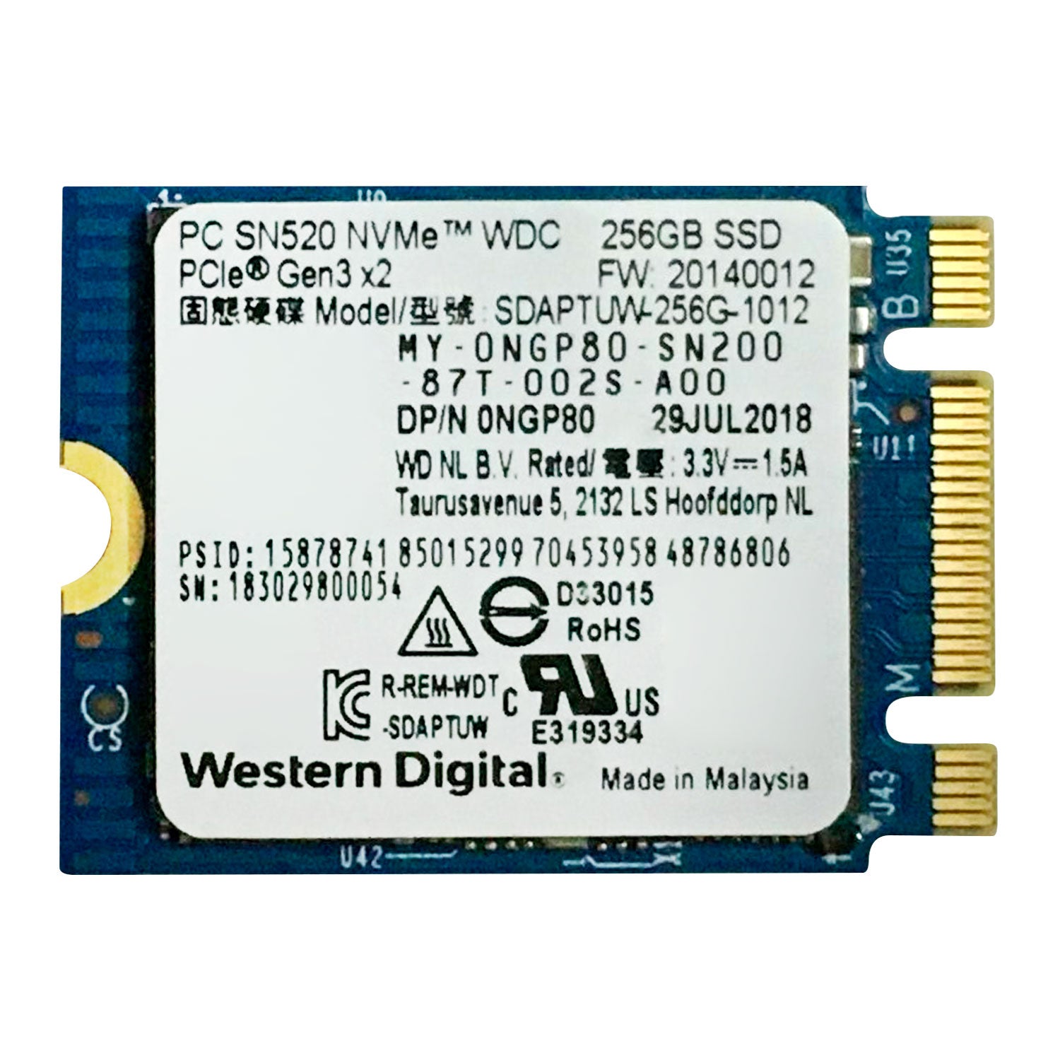 Disco SSD M.2 Western Digital SN520 NvMe 256GB PCle Gen3x2 0NGP80 [ SD ...